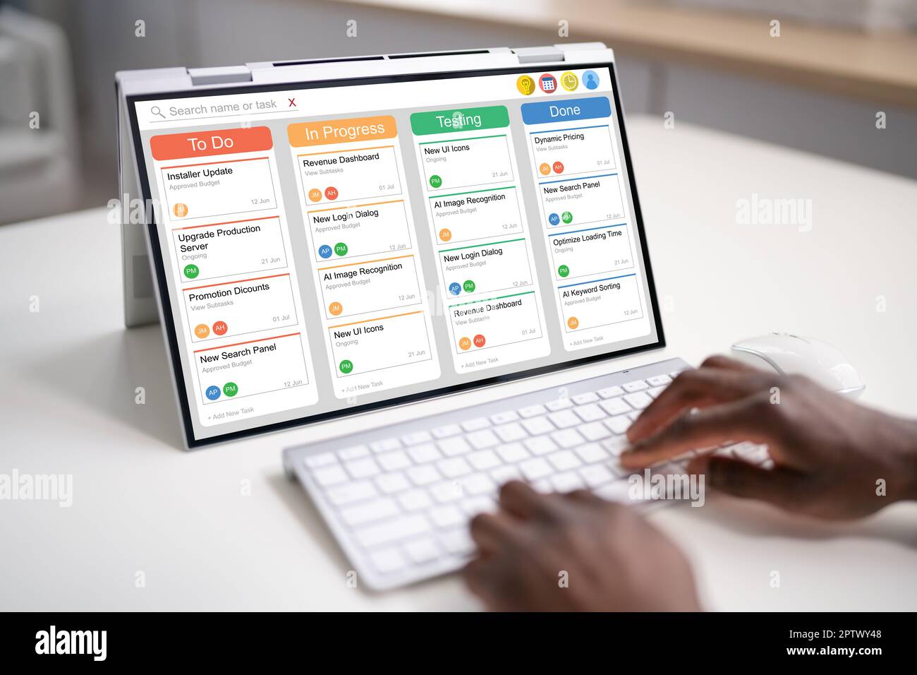 Kanban Project Schedule Management Software App On Laptop Stock Photo ...