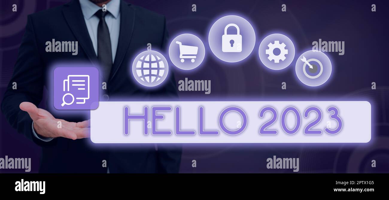 Text caption presenting Hello 2023, Concept meaning celebration of the ... Text caption presenting Hello 2023, Concept meaning celebration of the ...