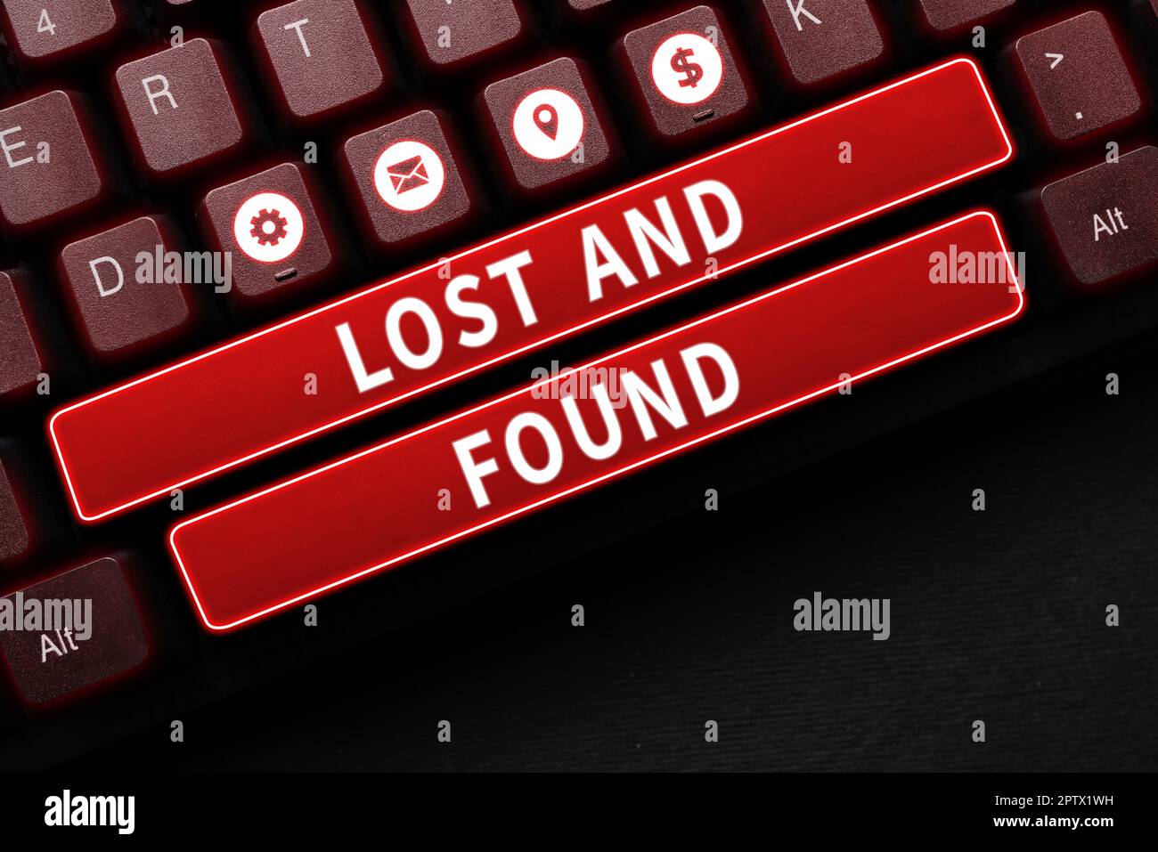 Text sign showing Lost And Found, Word Written on Place where you can ...