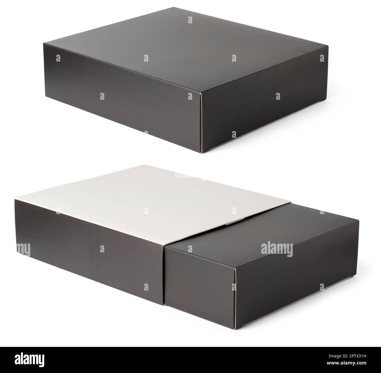 set of black carton box with white cover, mockup template of cardboard ...