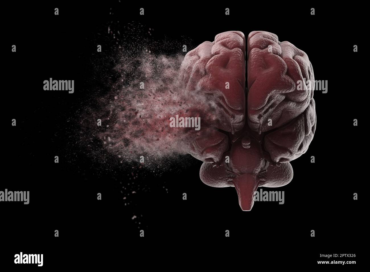 Human brain exploding over black background. 3D illustration Stock ...