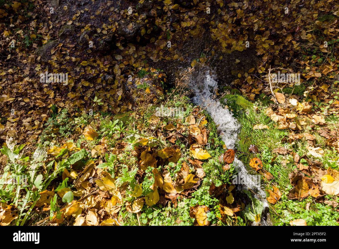 Water from a stream falling from a small ledge, top view Stock Photo ...