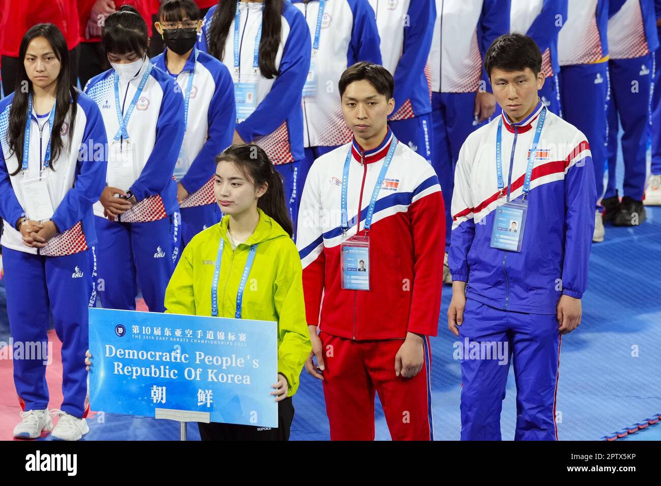 Seoul, April 28, 2023. North Korean karate athletes attend the opening ...