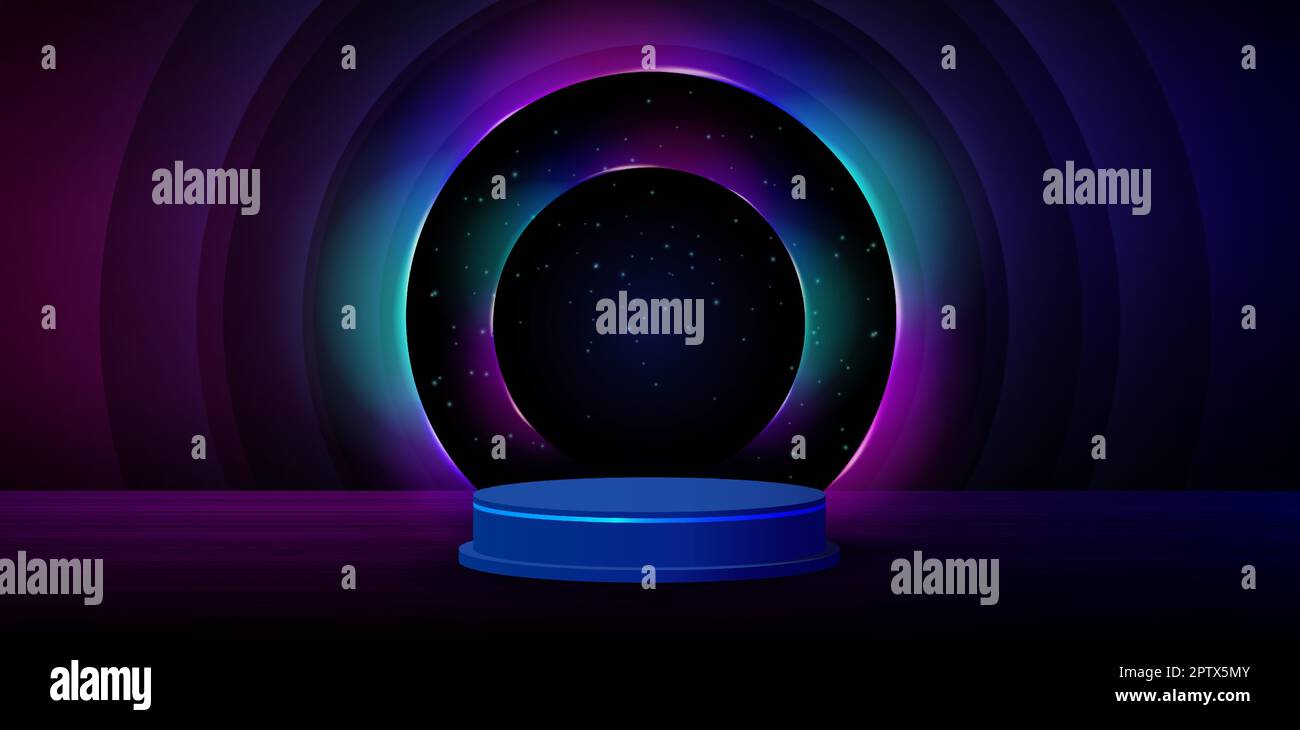 illustration of 3d rendering abstract podium circle tunneling lights ...