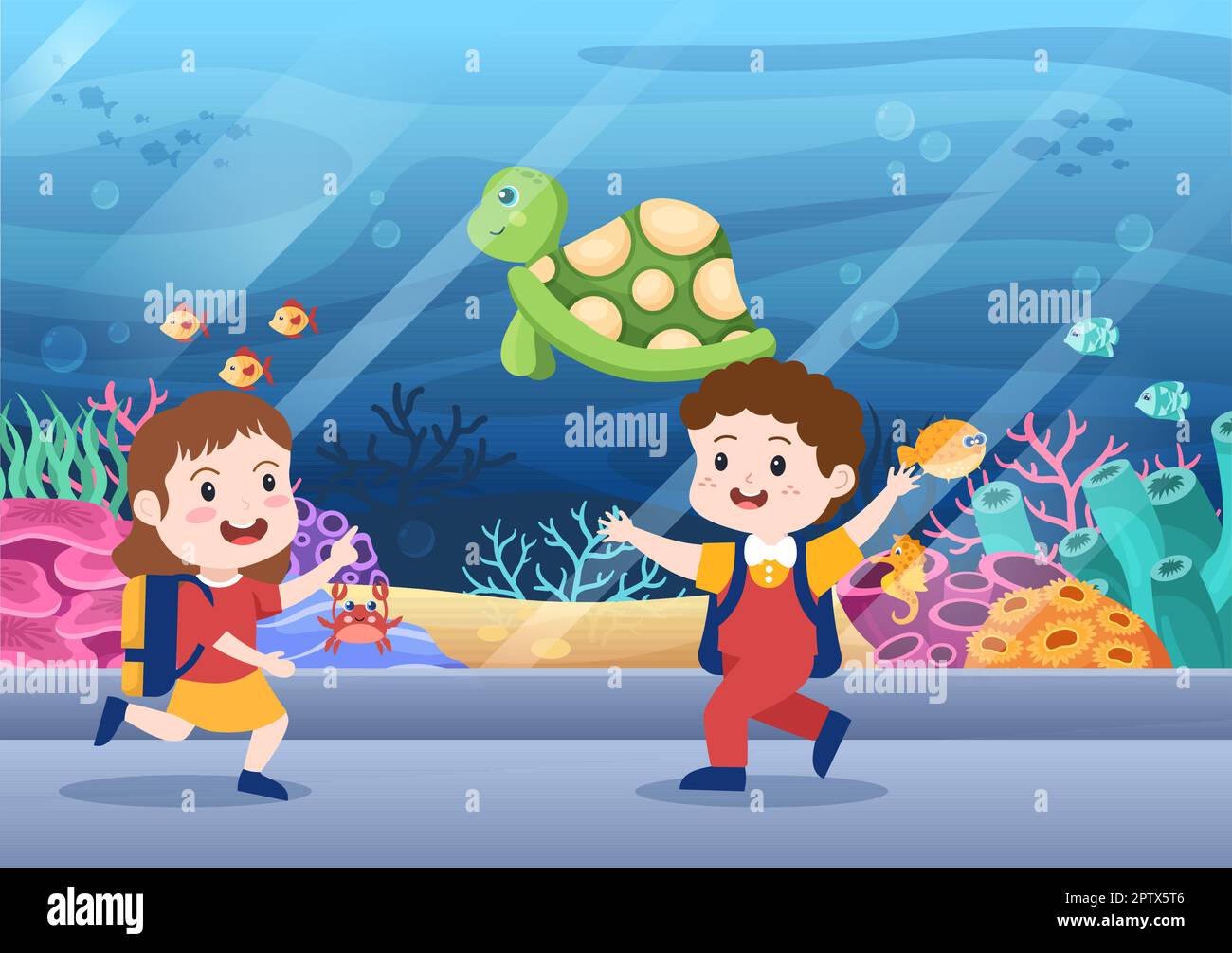 Aquarium Template Hand Drawn Cartoon Flat Illustration with Kids ...