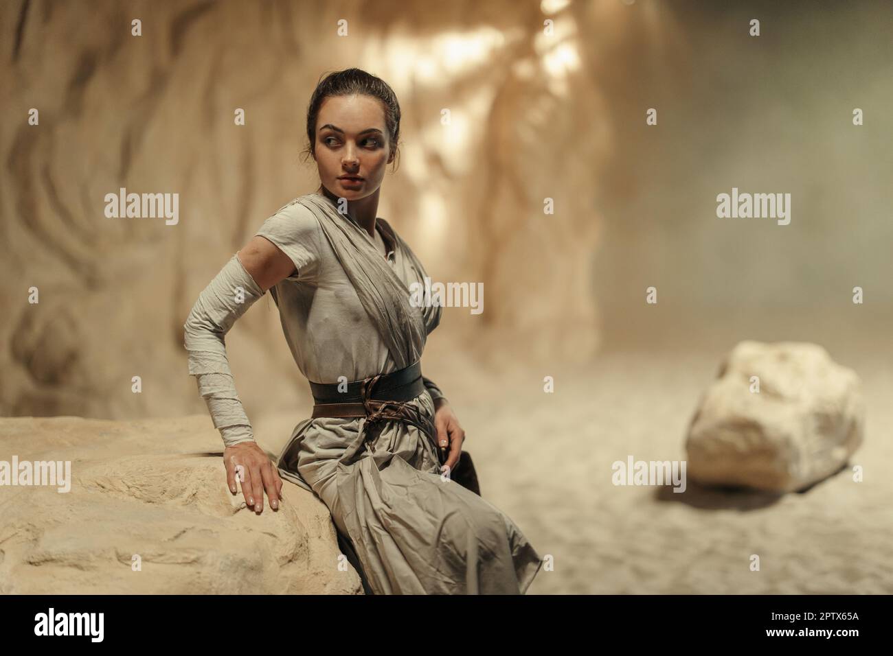 Kyiv, Ukraine - April 14, 2023: Cosplayer girl portrays character Rey ...