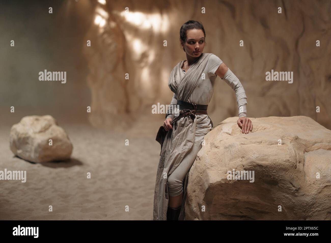 Kyiv, Ukraine - April 14, 2023: Cosplayer girl portrays character Rey ...