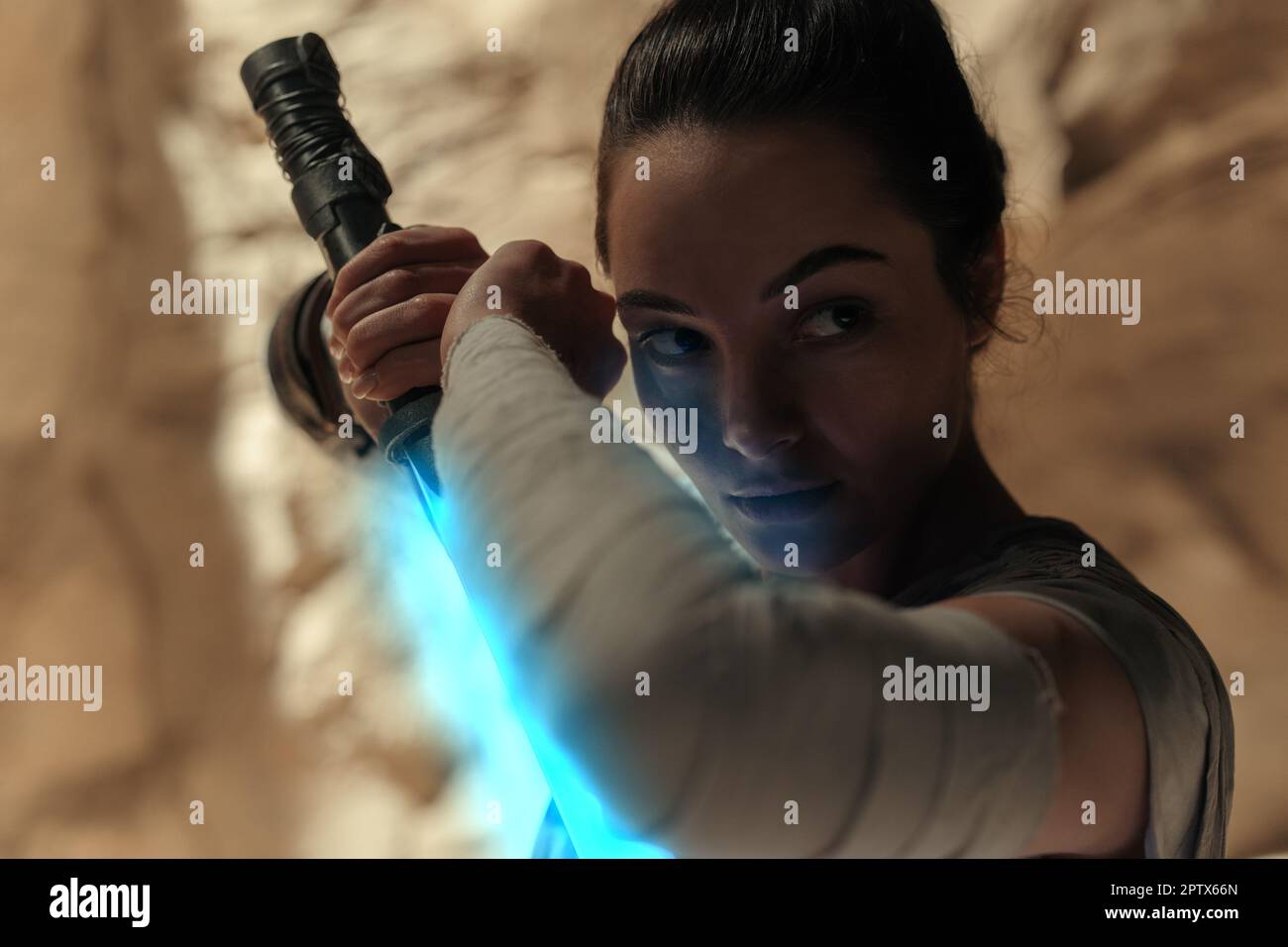 Kyiv, Ukraine - April 14, 2023: Cosplayer girl portrays character Rey ...