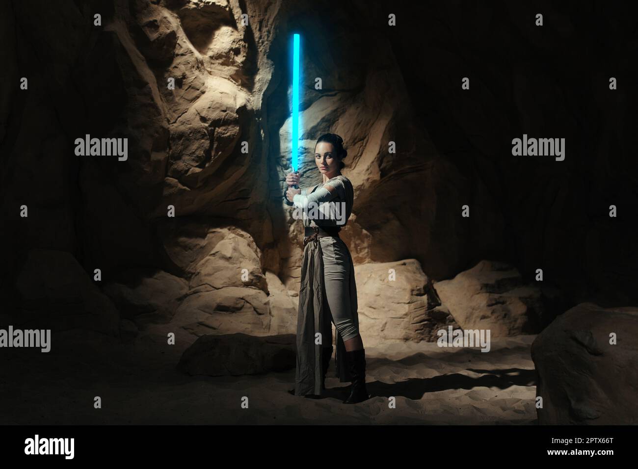 Kyiv, Ukraine - April 14, 2023: Cosplayer girl portrays character Rey ...