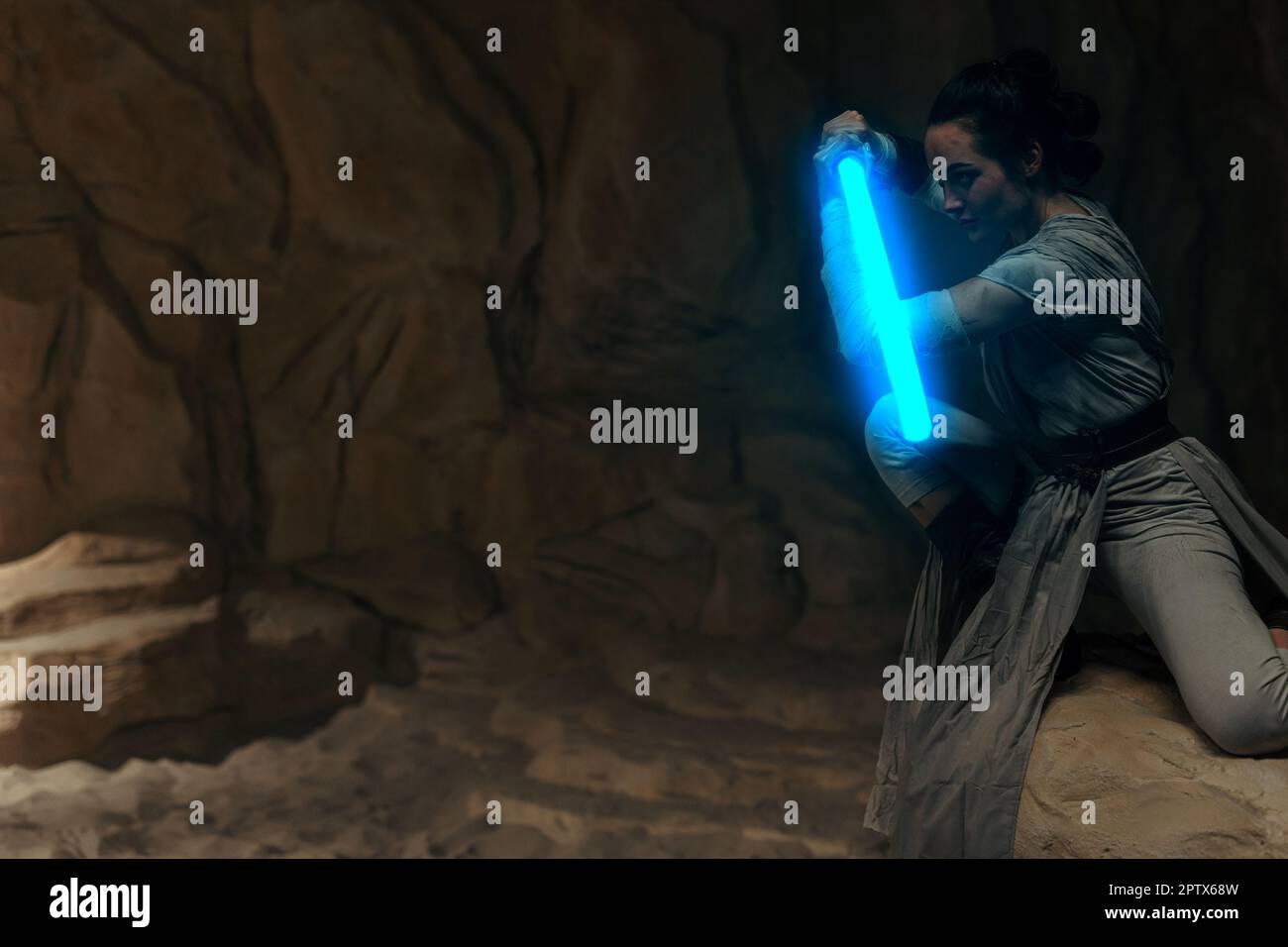 Kyiv, Ukraine - April 14, 2023: Cosplayer girl portrays character Rey ...