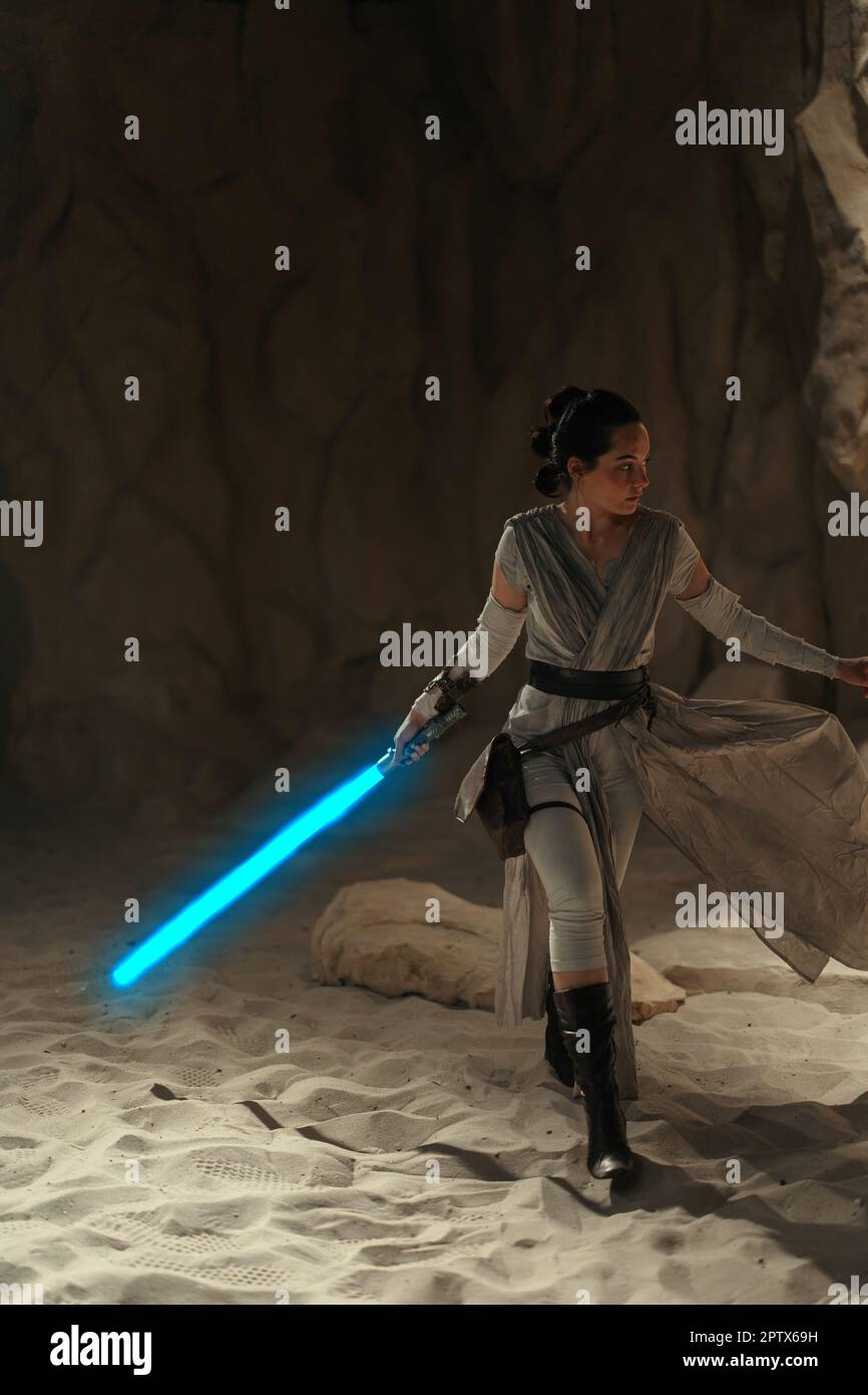 Kyiv, Ukraine - April 14, 2023: Cosplayer girl portrays character Rey ...