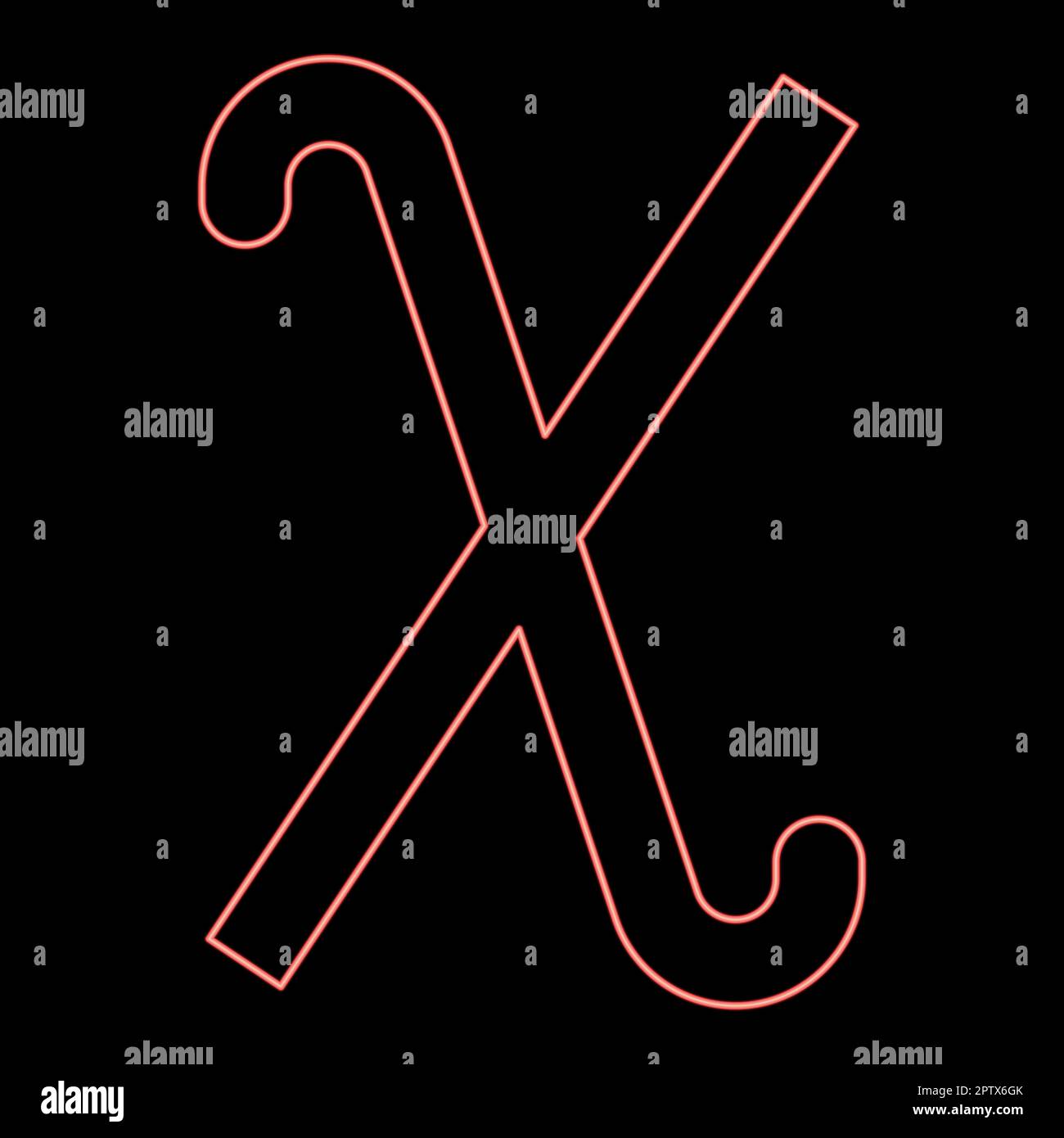 Neon chi greek symbol small letter lowercase font red color vector ...