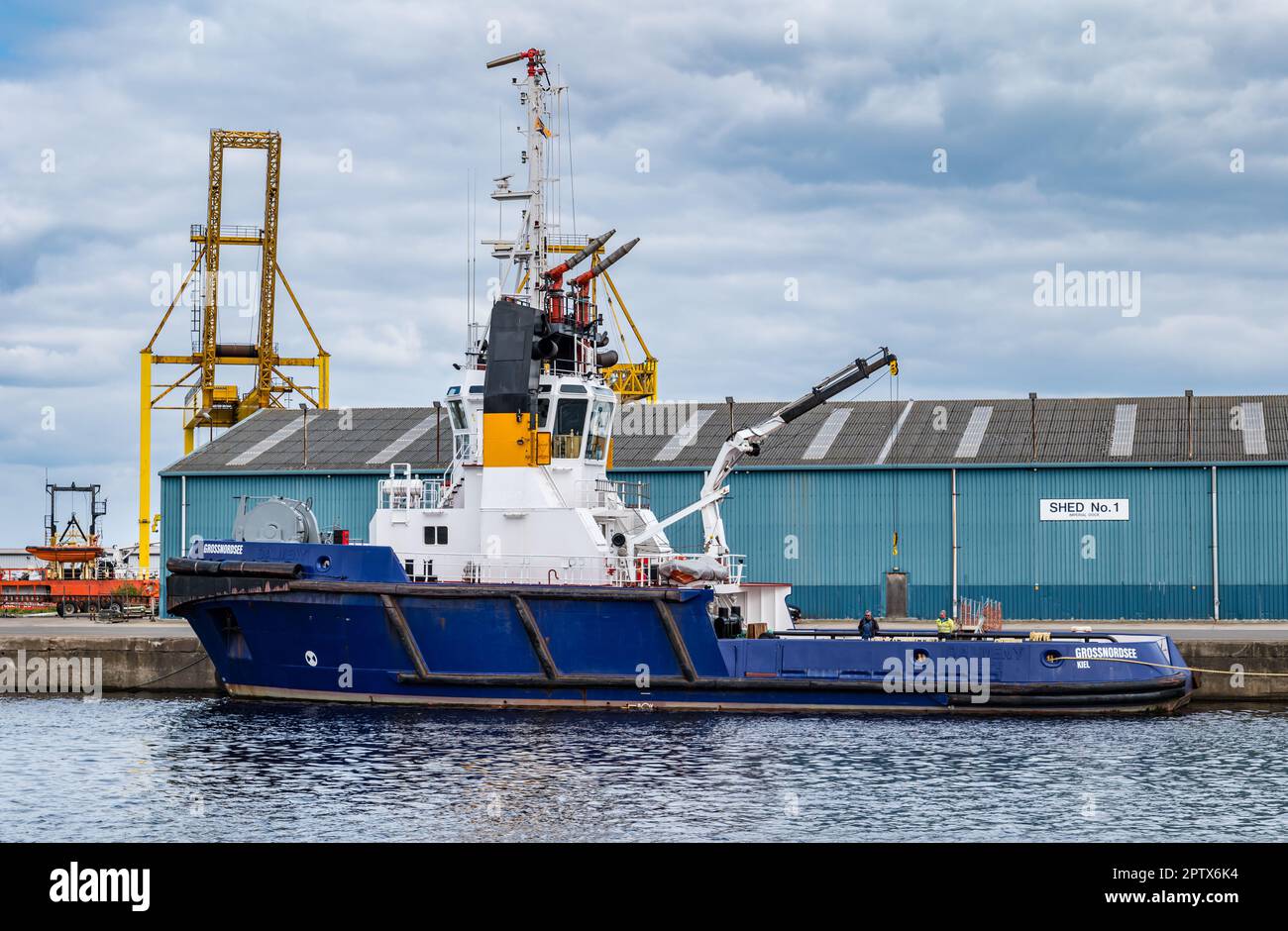 Fire fighting vessel Grossnordsee or Dalmeny moored at dockside, Leith ...