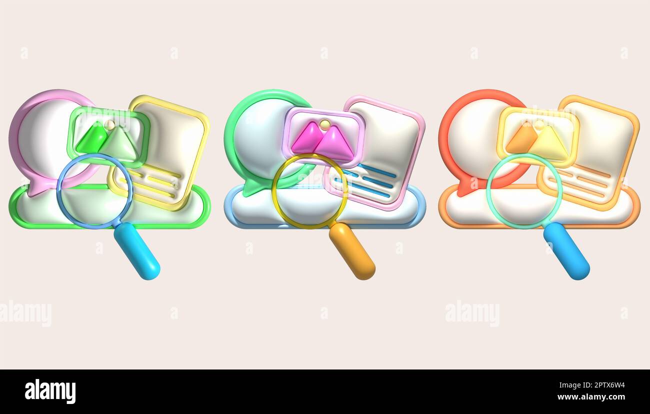 3D Illustration Searching for image information Chat messages Work ...