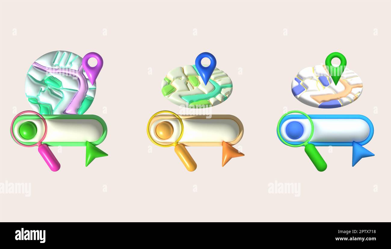 3D Illustration Searching for pinpoint location information from a map ...