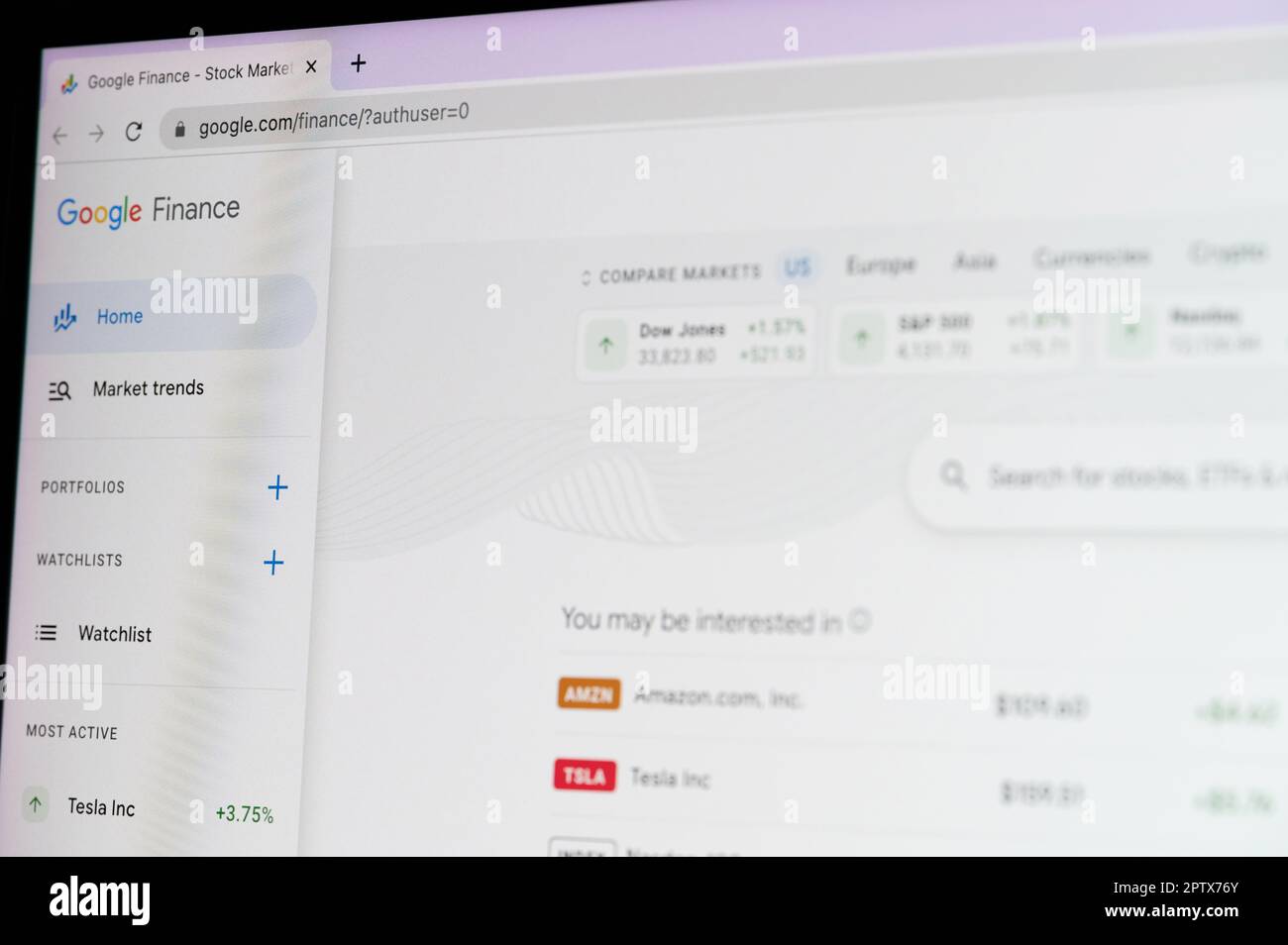 New york, USA - April 27, 2023: Browsing Google stock finance service ...