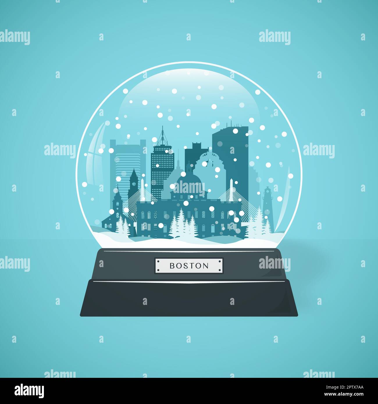 Boston City skyline snow globe. Merry Christmas and Happy New Year ...