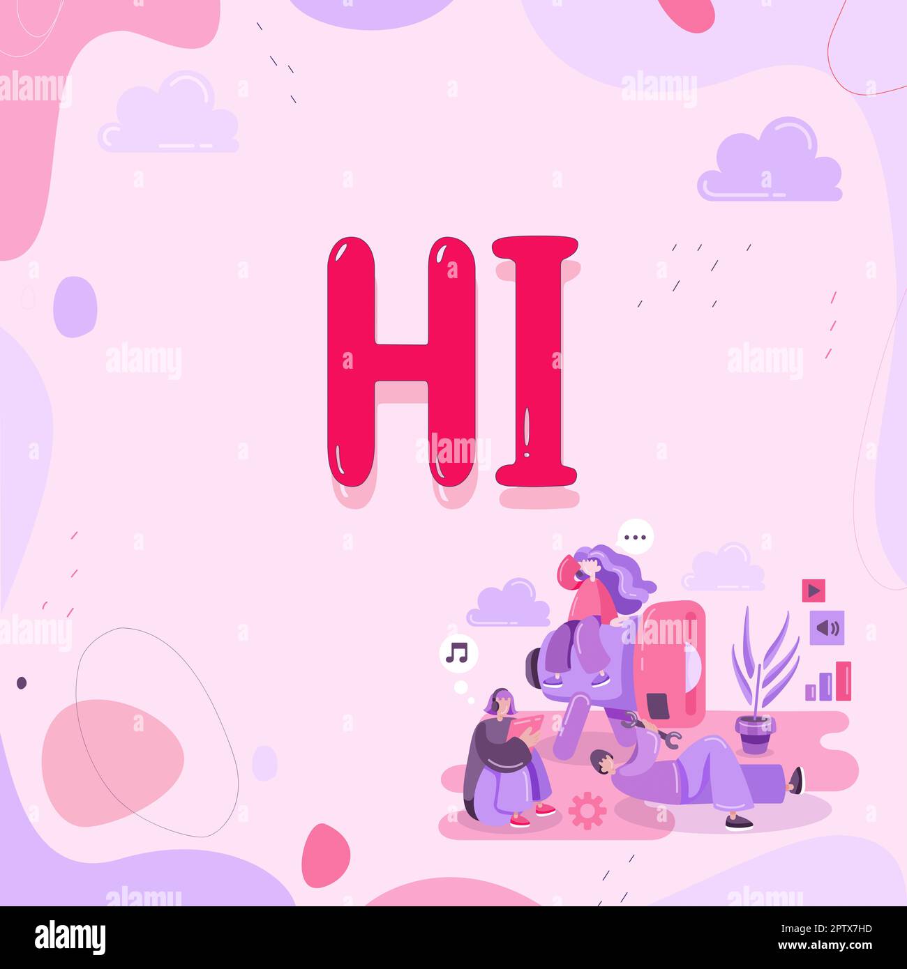 Text caption presenting Hi, Concept meaning used as a greeting or to ...