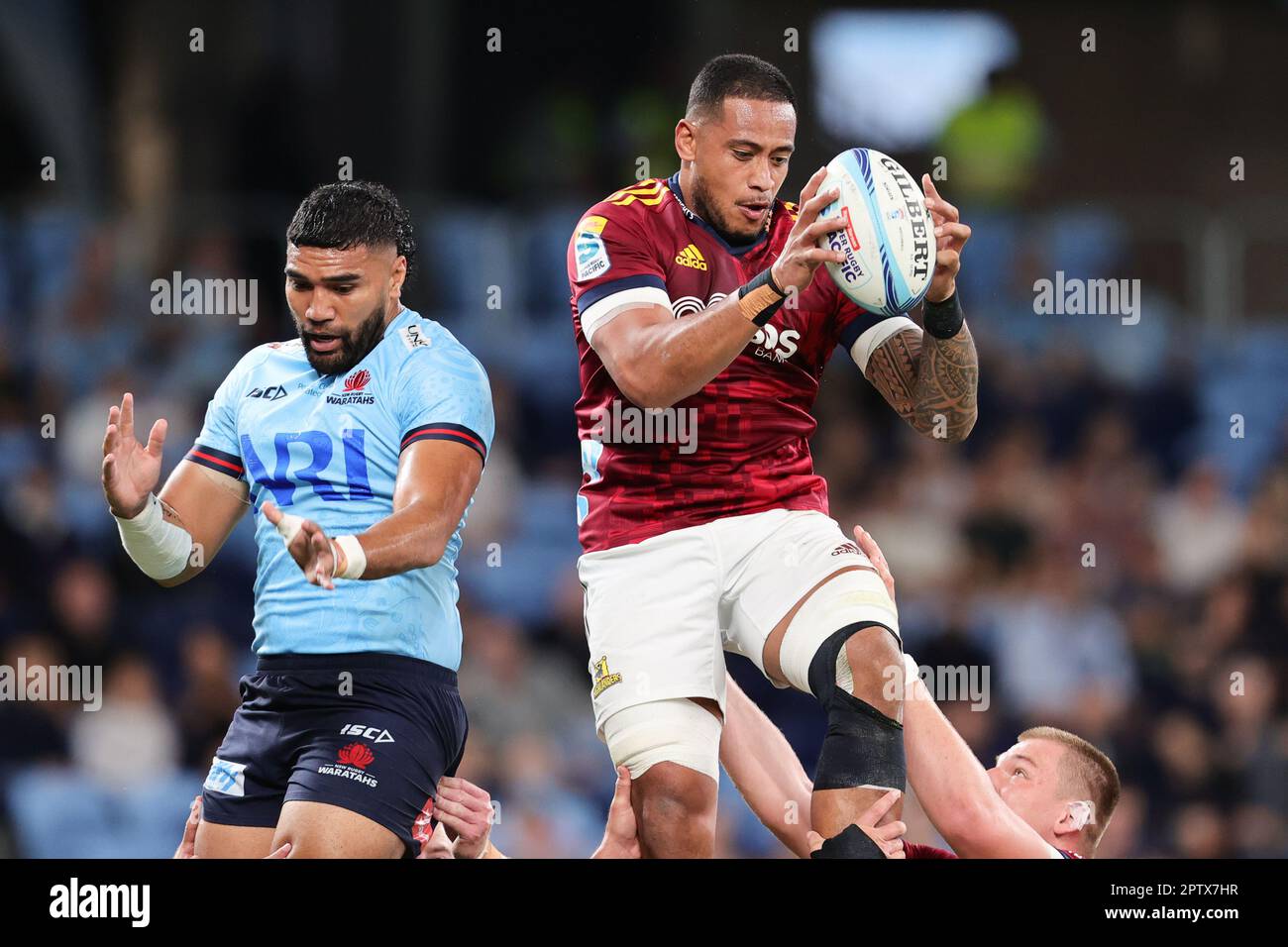 Sydney, Australia, 28 April, 2023. Shannon Frizell of Highlanders takes ...