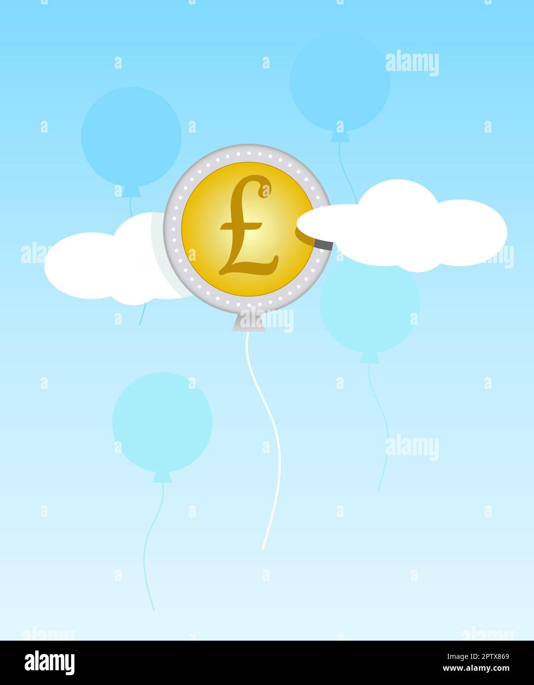 Golden money balloon with pounds in blue sky Stock Photo - Alamy