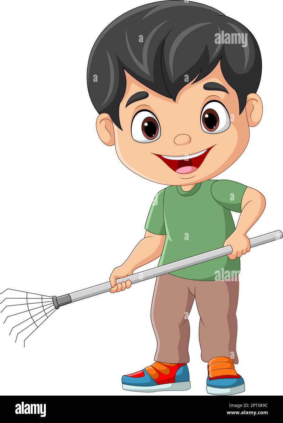Cartoon little boy holding a rake Stock Vector Image & Art - Alamy
