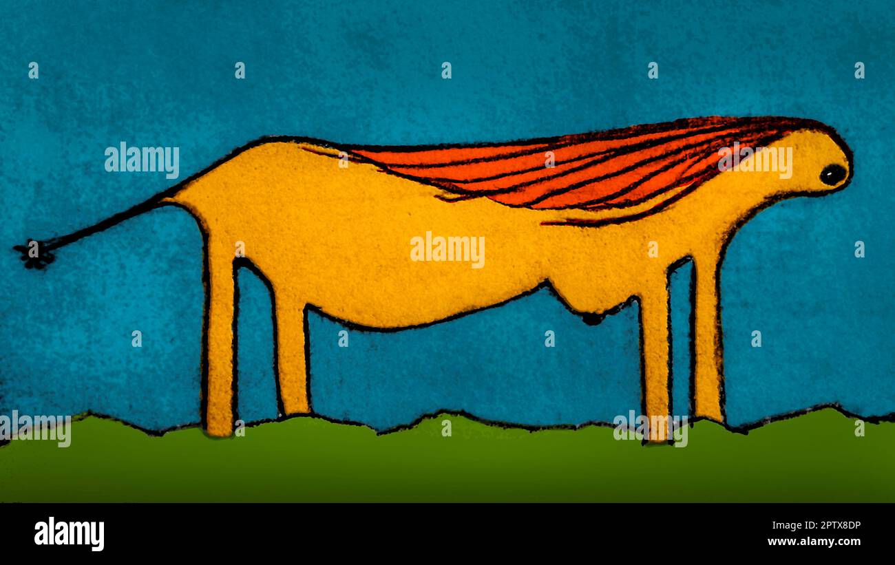 Alien mother dinosaur landscape colorful sketchy style fantasy scene ...