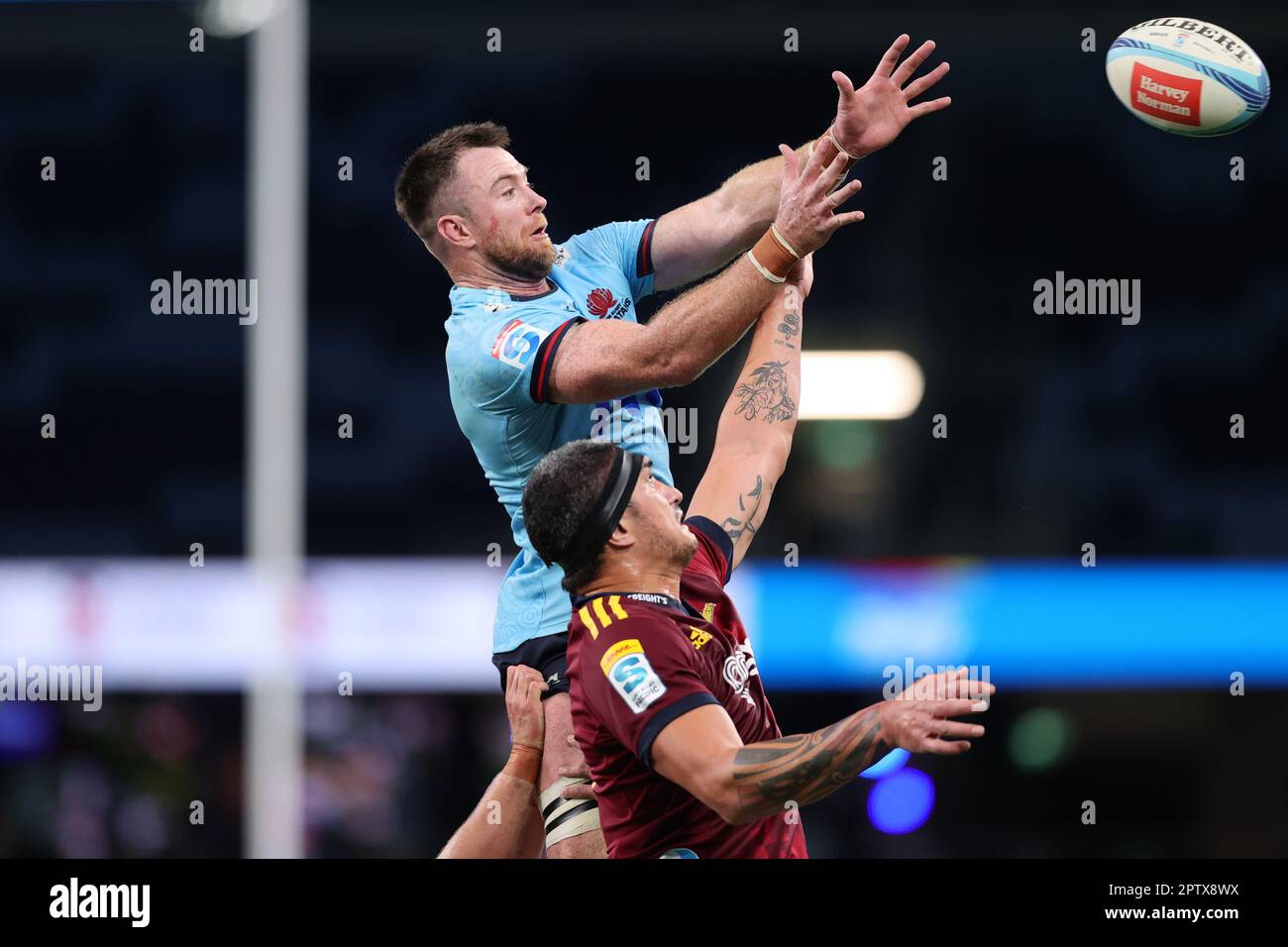 Sydney, Australia, 28 April, 2023. Jed Holloway of Waratahs catches the ...