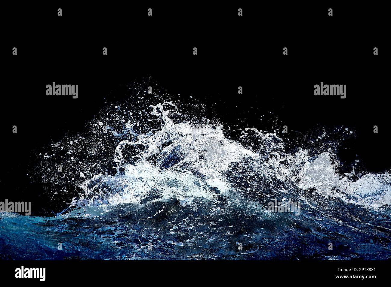 High contrast artistic photo of wild waves crashig over black ...