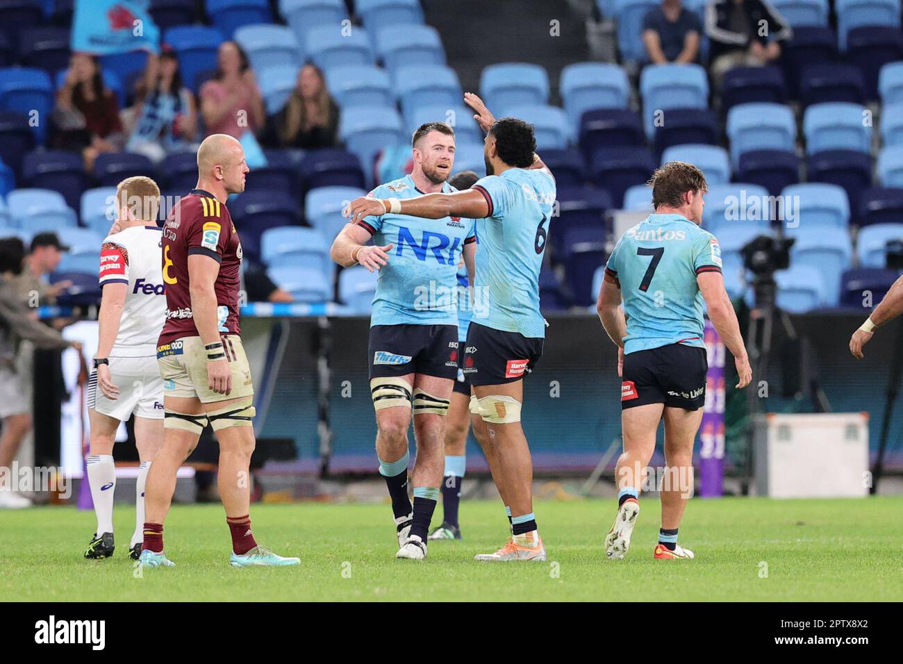 Sydney, Australia, 28 April, 2023. Taleni Seu of Waratahs and Jed ...