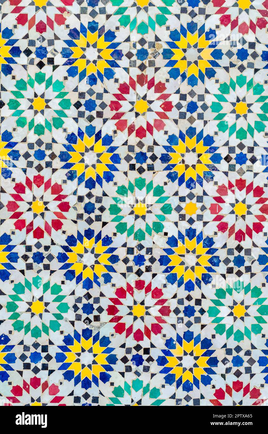 Architectural detail, colorful mosaic with repeating geometric pattern ...