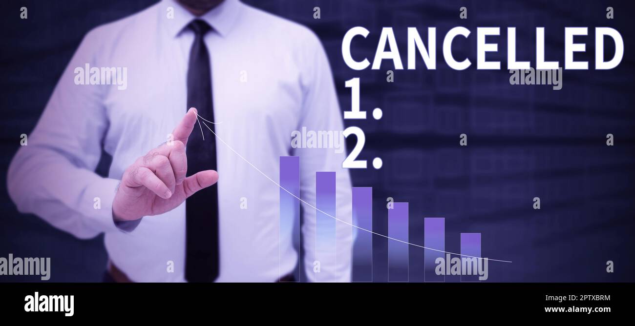 Handwriting text Cancelled, Business idea decide or announce that ...