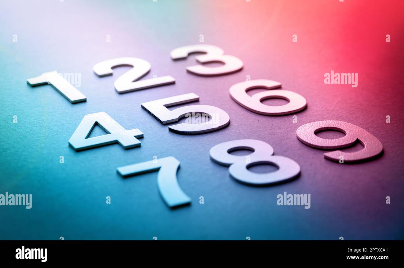 Mathematics background made with solid numbers from 1 to 9 - Closeup ...