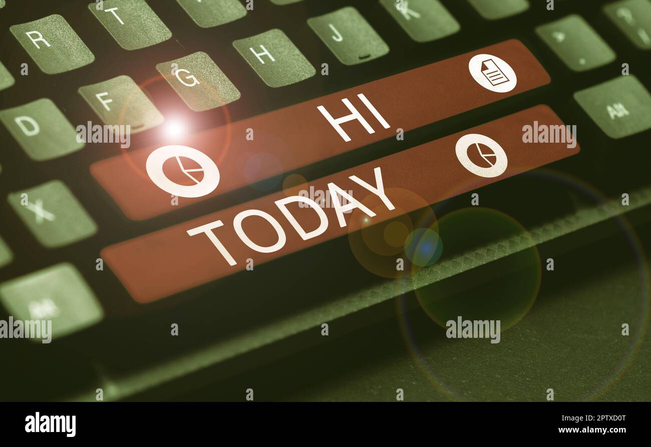 Hand writing sign Hi, Conceptual photo used as a greeting or to begin a ...