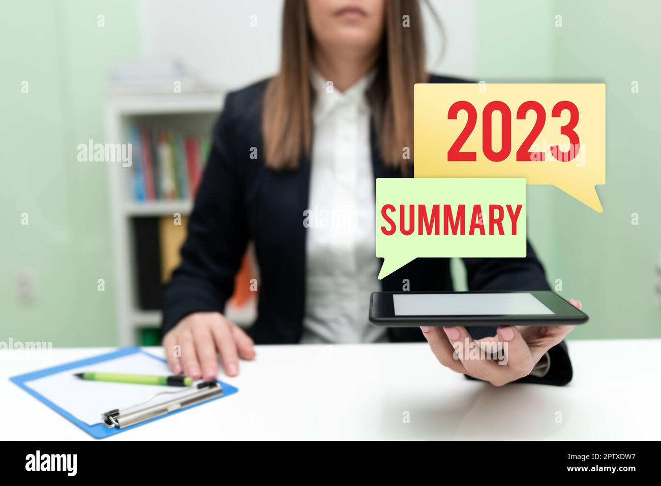 Text caption presenting 2023 Summary, Business concept summarizing past ...