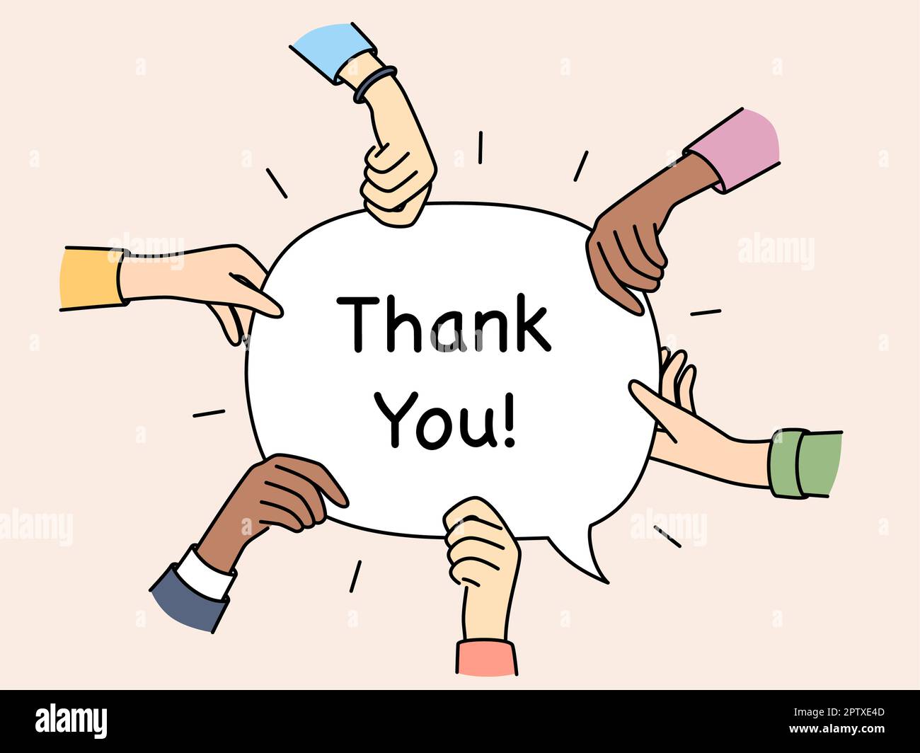 Closeup of diverse multiracial hands holding paper with thank you words ...