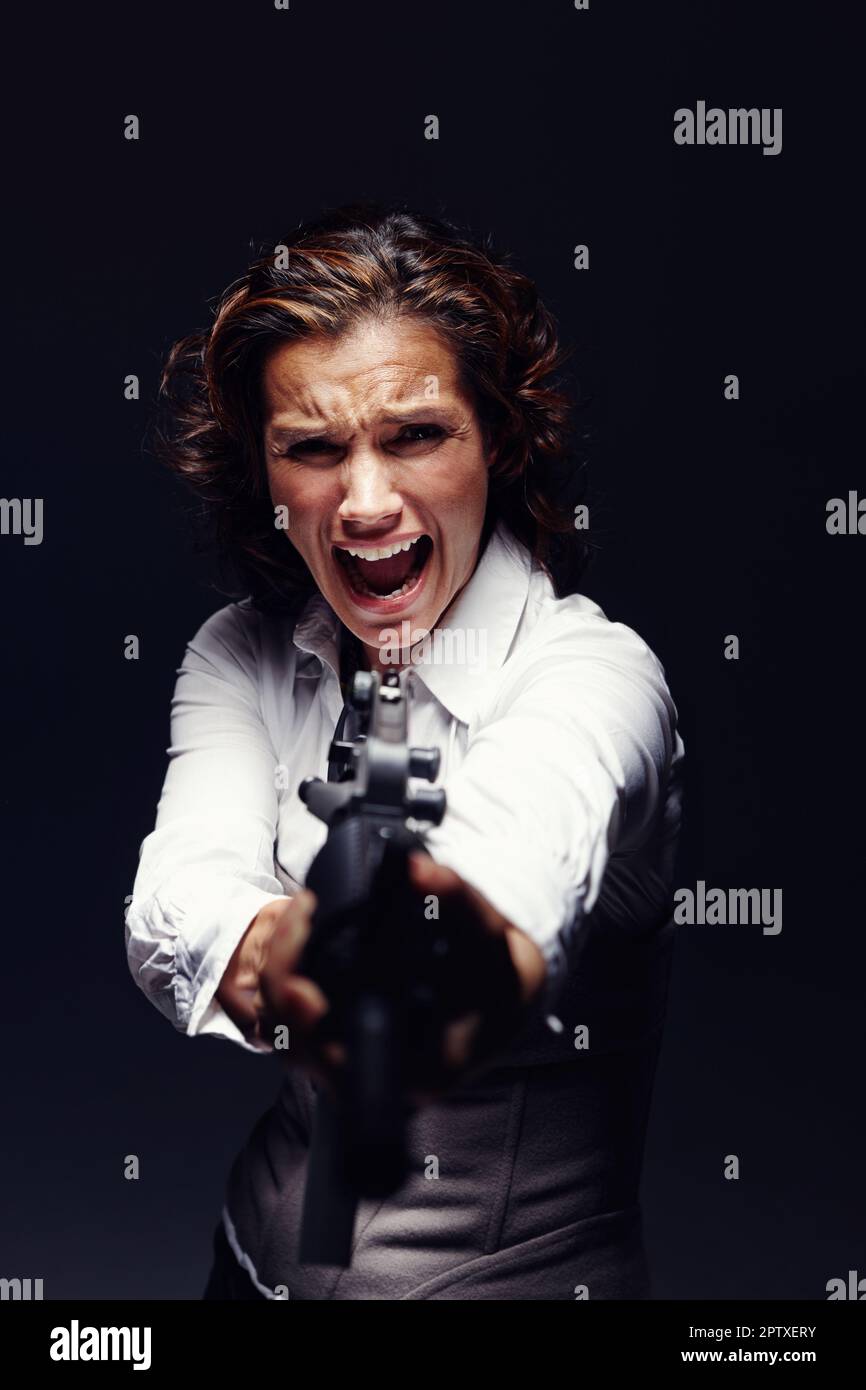 Woman pointing rifle at worker hi-res stock photography and images - Alamy