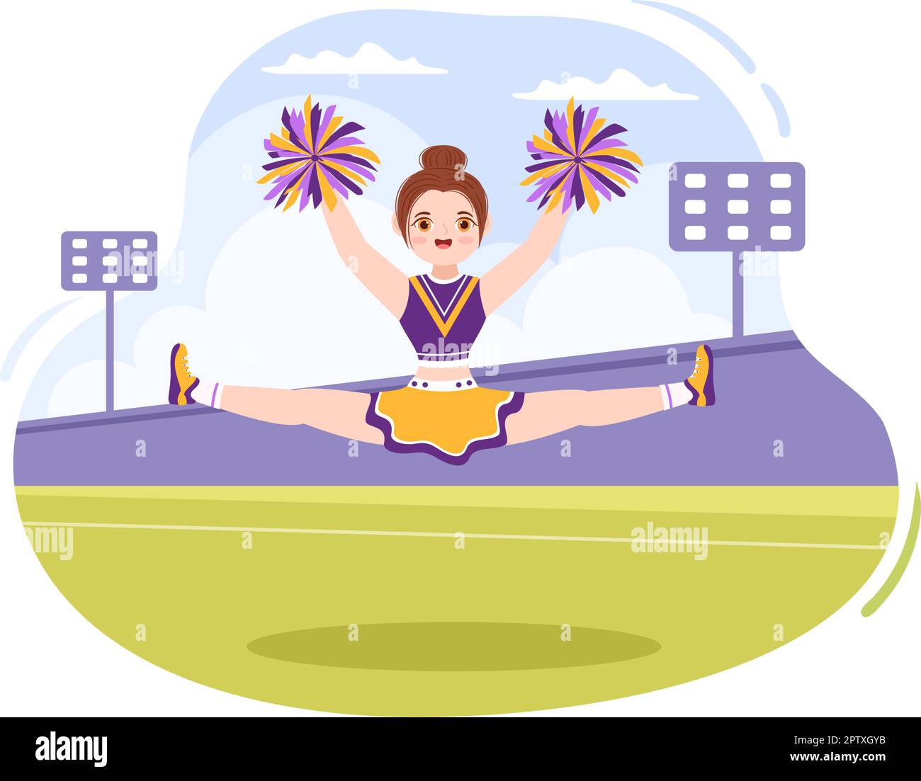 Cheerleader Girl with Pompoms of Dancing and Jumping to Support Team ...