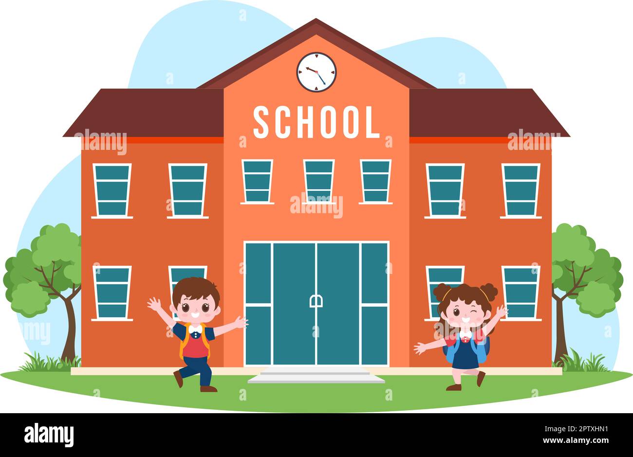 Primary School with Building Structure and Eksterior in Template Hand ...