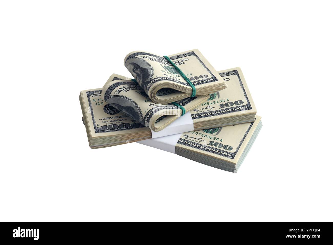 Bundle of US dollar bills isolated on white. Pack of american money ...