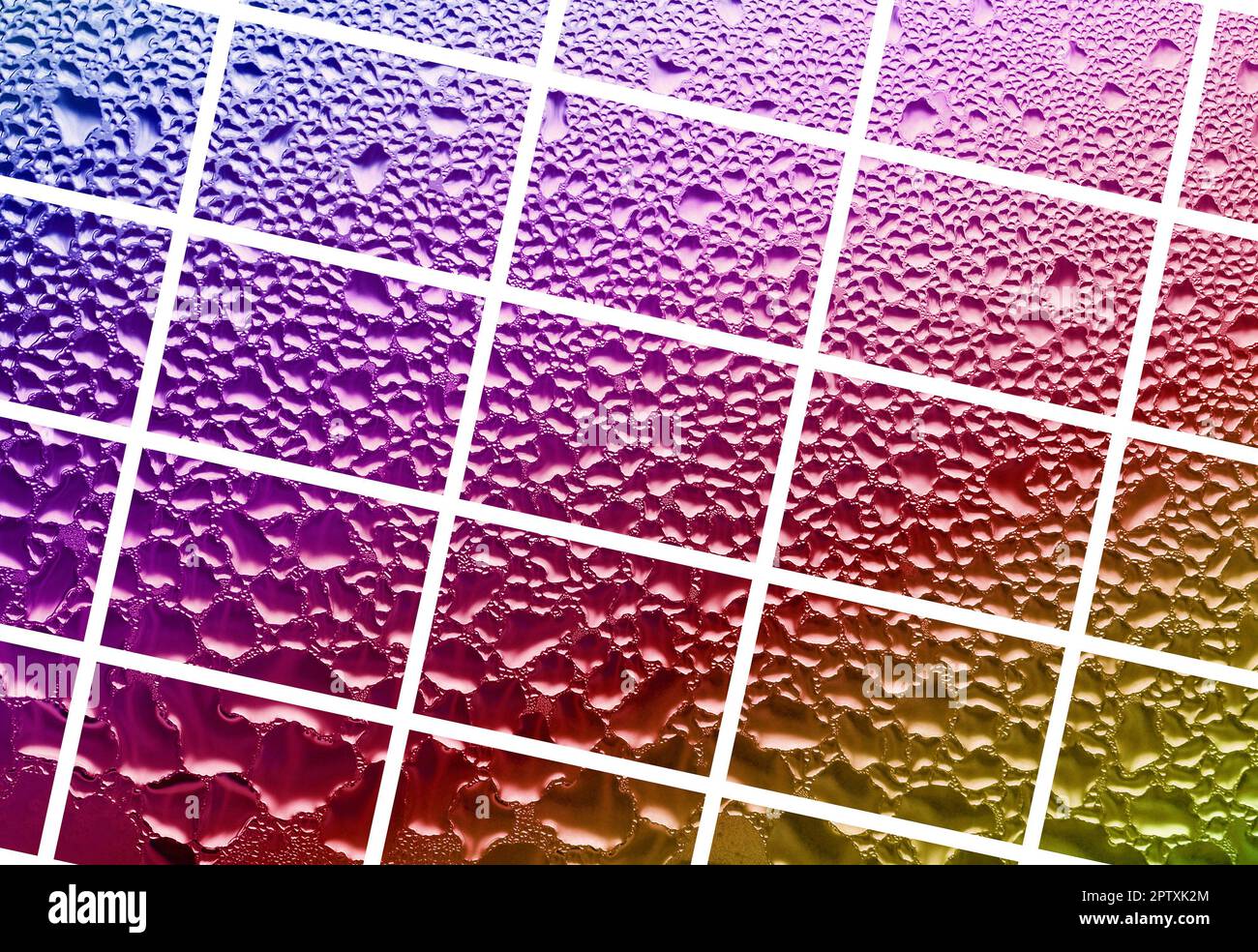 A collage of many different fragments of glass, decorated with rain ...