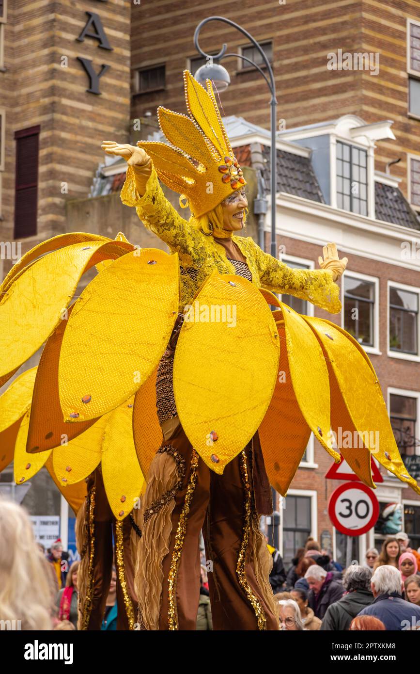 April 23, 2023, Haarlem, Netherlands, Girls on stilts, Details from the ...