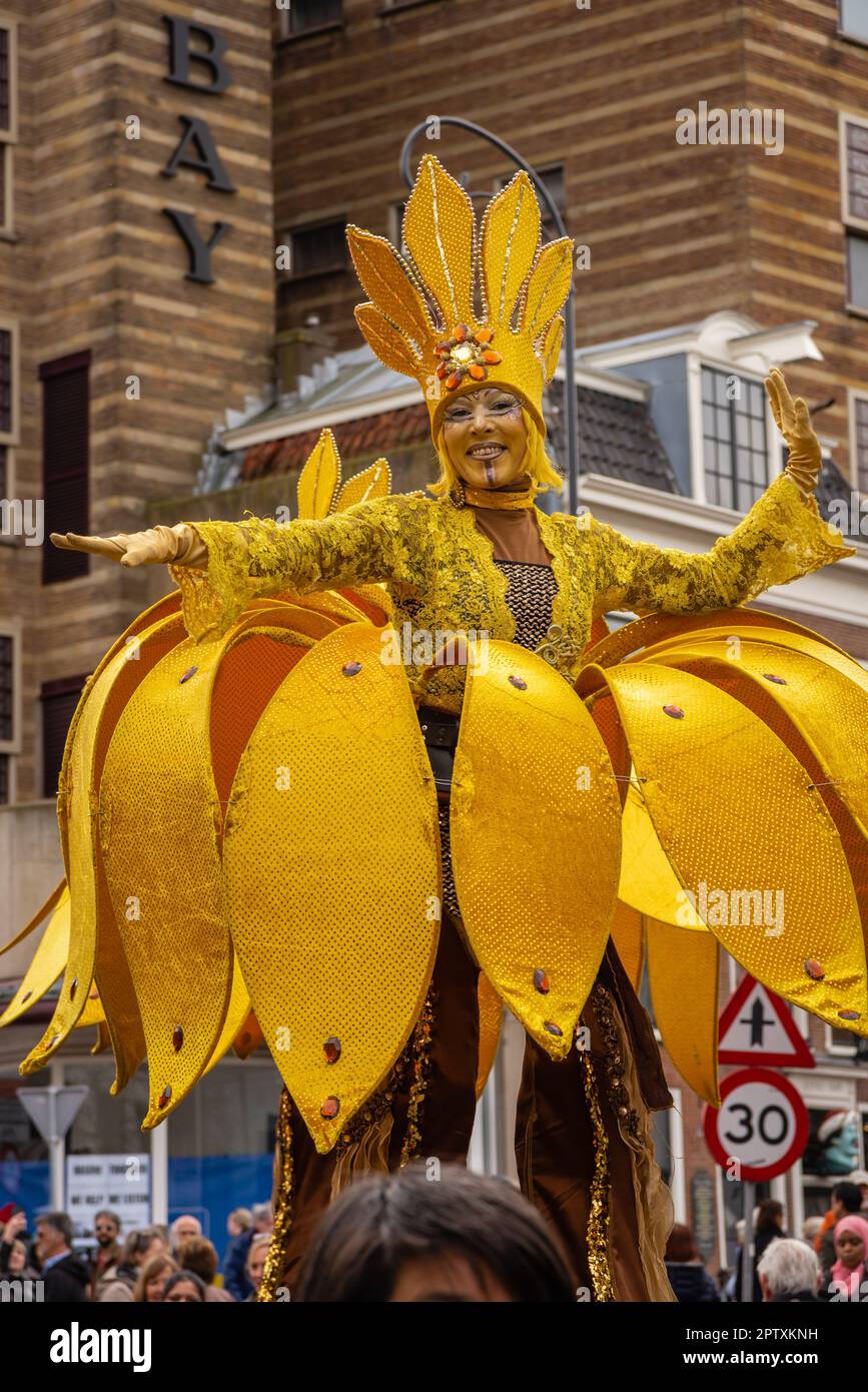April 23, 2023, Haarlem, Netherlands, Girls on stilts, Details from the ...