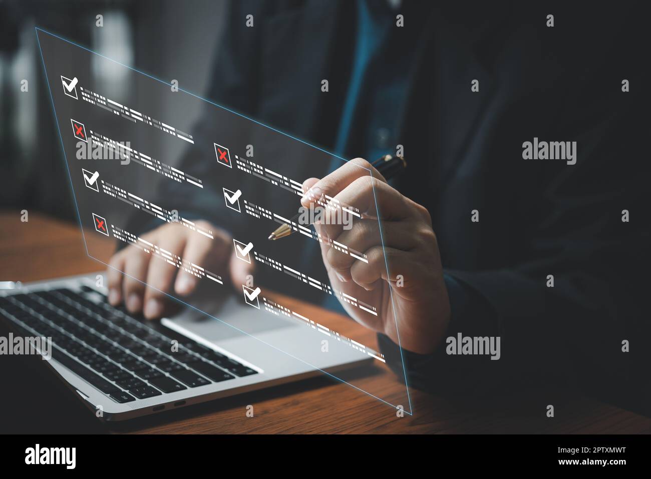 businessman checklist and document on virtual screens concept, business ...