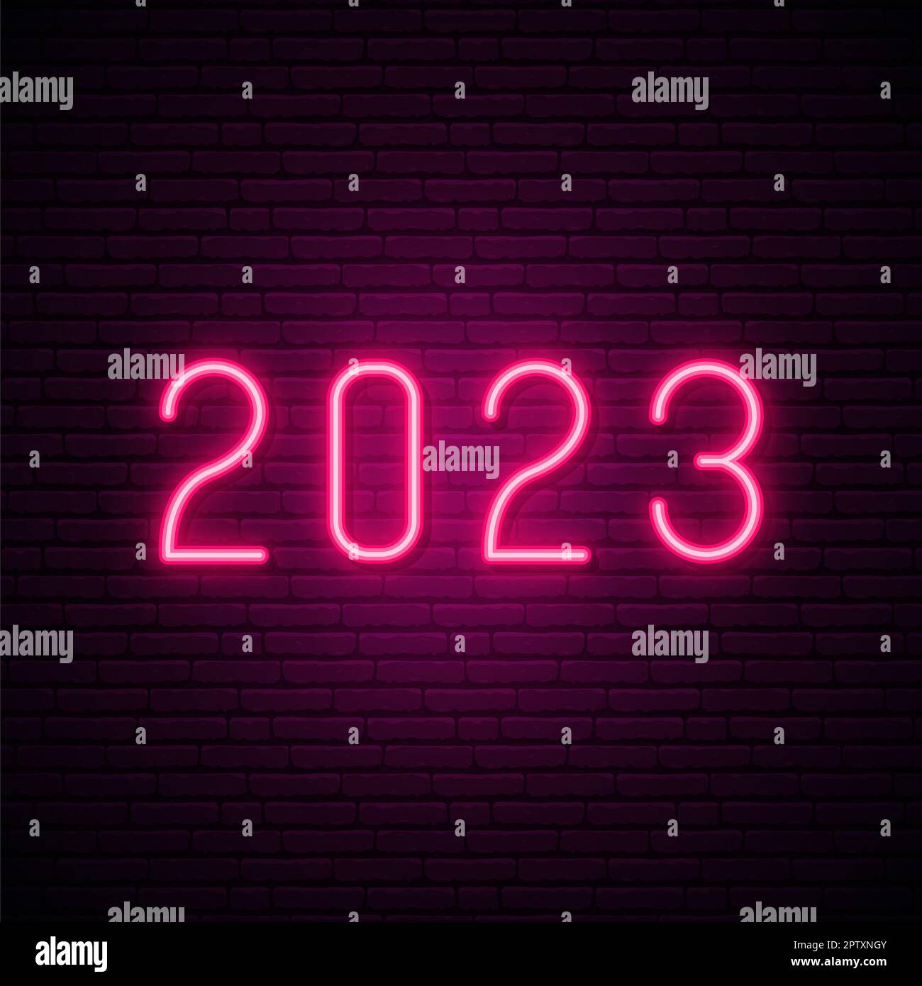 2023 neon sign. Bright pink numbers signboard, light banner. Logo neon ...