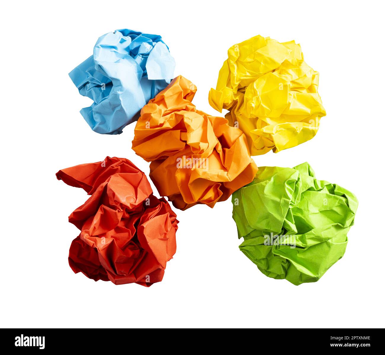 a few sheets of crumpled colored paper on a transparent background ...