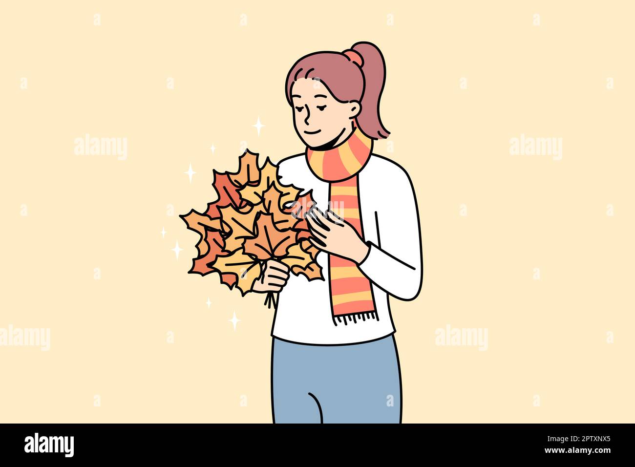 Happy woman in fall park Stock Vector Images - Alamy