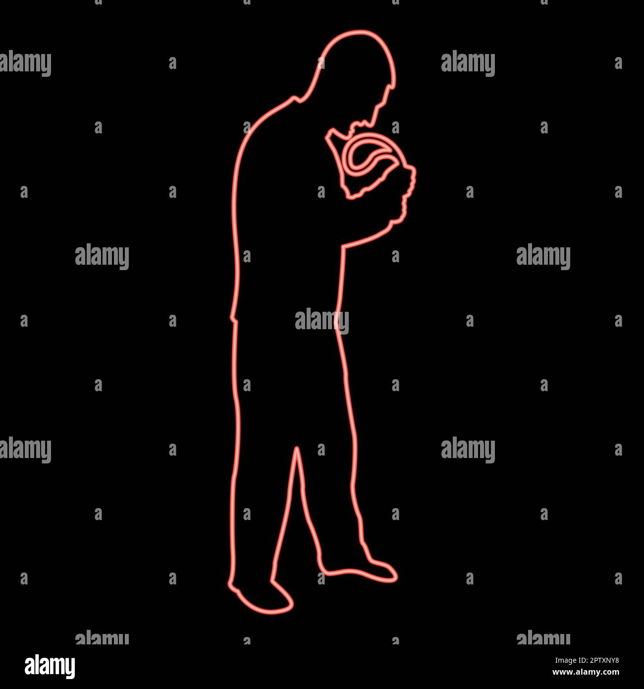 Neon angry man with belt in hand for punishment warns Violence in ...