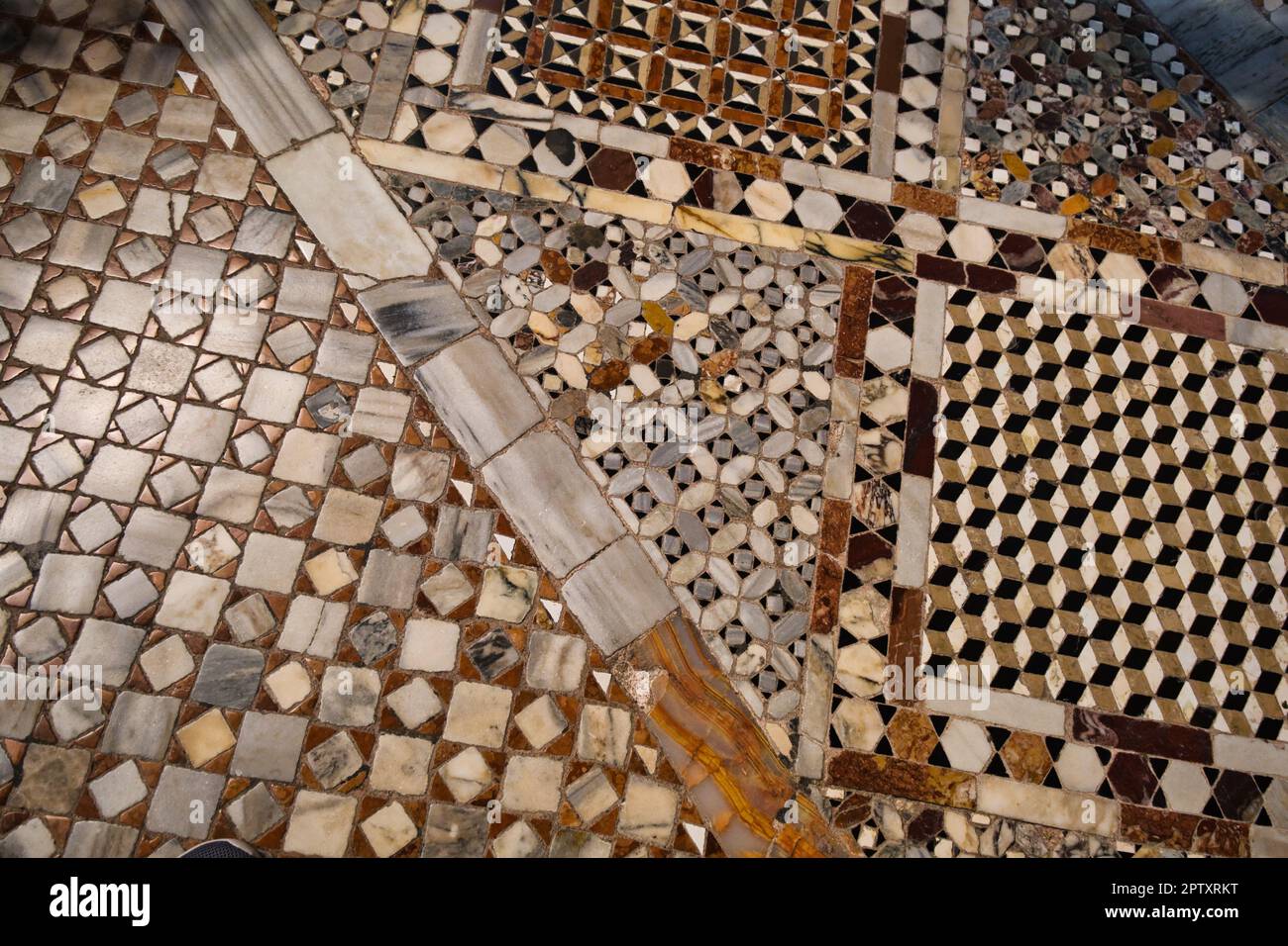Detail view of the marble decorated pavement of the saint Mark Basilica ...