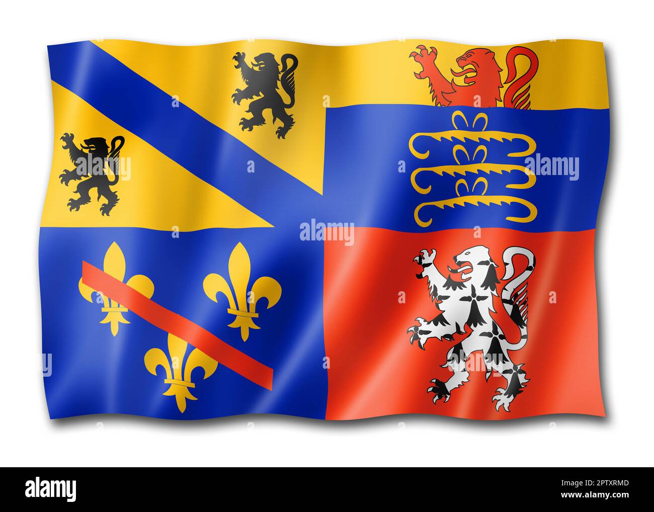 Ain County flag, France waving banner collection. 3D illustration Stock ...