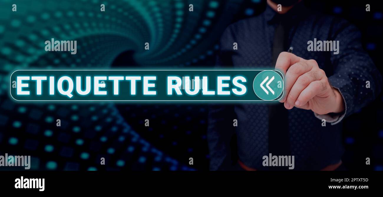 Writing displaying text Etiquette Rules, Word Written on customs that ...